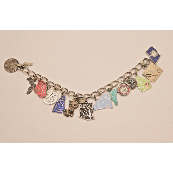 Jewelry | Vintage Loaded Sterling Silver Enamel Us State Maps Travel 14 ...